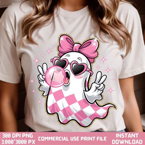 Cute Girly Ghost Blowing Bubble Png Cute Pink Ghost Shirt Sublimation