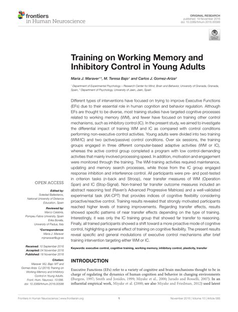 Pdf Training On Working Memory And Inhibitory Control In Young Adults