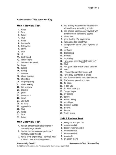 Connectivity Level 2 Test 2 Answer Key Pdf