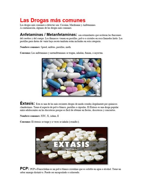 Las Drogas Más Comunes Y Sus Efectos Pdf Fenciclidina Cannabis