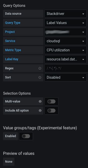 dashboard variable for stackdriver s label values not returning results