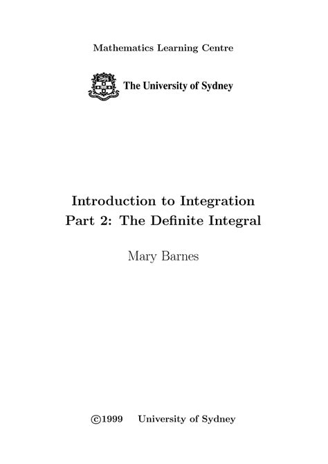 Integration Definite Integral Mathematics Learning Centre