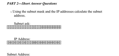 Solved PART Short Answer QuestionsUsing The Subnet Mask Chegg