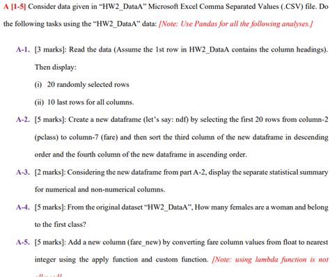 Solved A 6 10 Consider Data Given In Hw2dataa Microsoft