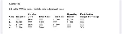 Solved Exercise 1 Fill In The For Each Of The Following
