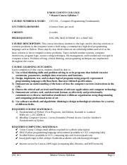 CST 161 Computer Programming Fundamentals Master Syllabus Docx UNION COUNTY COLLEGE Master