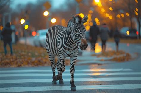 Zebra Crosses The Street On A Zebra Crossing Generative Ai Stock