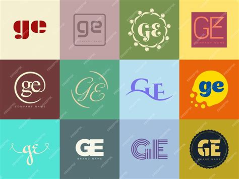 Ge 로고 회사 템플릿 글자 G 및 E 로고 타입 다른 클래식 세리프 글자와 디자인 요소와 함께 현대적인 대담한 텍스트를 설정
