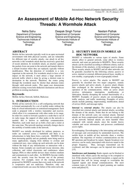 Pdf An Assessment Of Mobile Ad Hoc Network Security Threads A