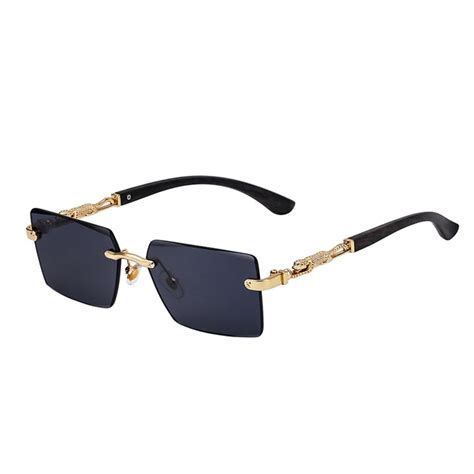 Vintage Square Rimless Sunglasses Men Luxury Frameless Sun Glasses For