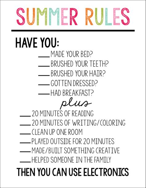 Printable Summer Rules Thirty Handmade Days