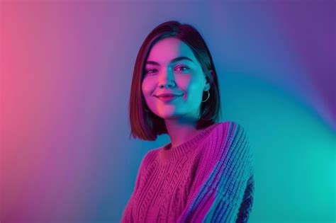 Premium Photo A Woman With Flowing Hair Stands Gracefully In Front Of A Colorful Artistic