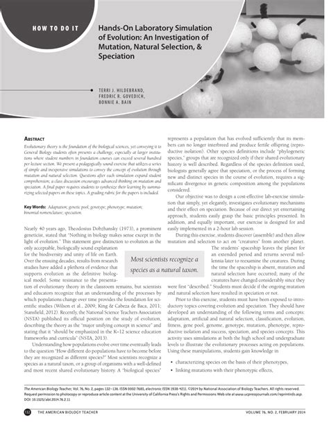 Pdf Hands On Laboratory Simulation Of Evolution An Investigation Of