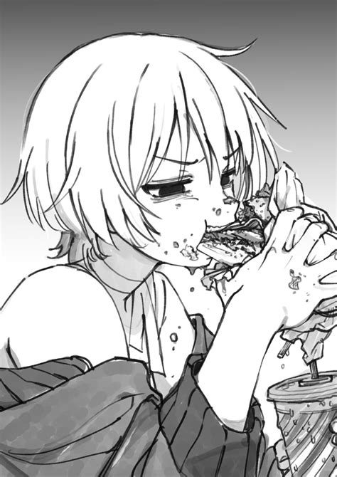 Safebooru 1girl Bare Shoulders Burger Choker Chou Danny8461 Drink