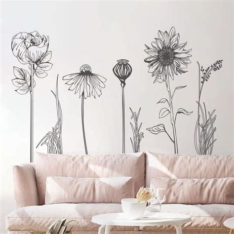 Runtoo Black And White Floral Wall Decals Peony Flower Wall
