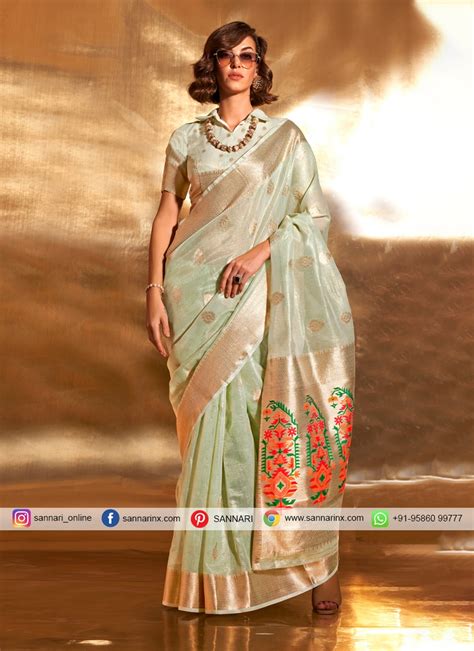 Sea Green Tissue Woven Saree
