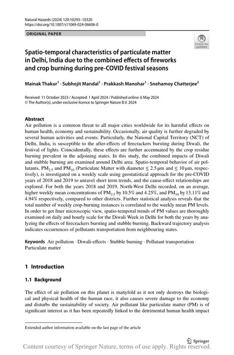 Spatio Temporal Characteristics Of Particulate Matter In Delhi India Due To The Combined