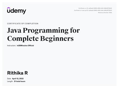 Rithika R On Linkedin Javacoursecomplete Udemyachievement Codingskills