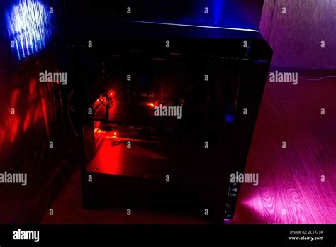 Modern System Unit Of A Working Computer With A Glass Side Stock Photo Alamy