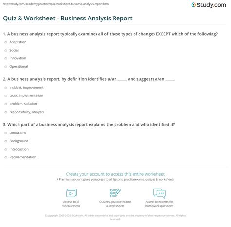 Quiz And Worksheet Business Analysis Report