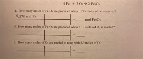 solved 4 fe 3 02 → 2 fe2o3 4 how many moles of fe2o3 are