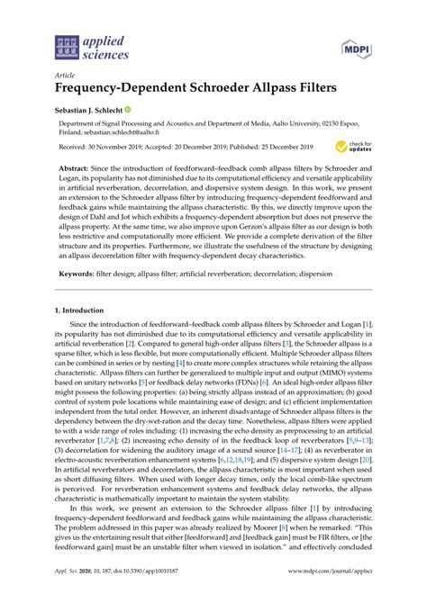 Pdf Frequency Dependent Schroeder Allpass Filters