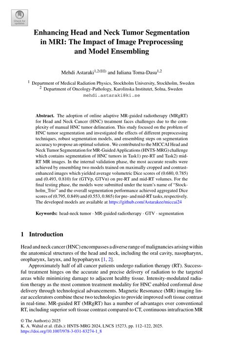 Pdf Enhancing Head And Neck Tumor Segmentation In Mri The Impact Of
