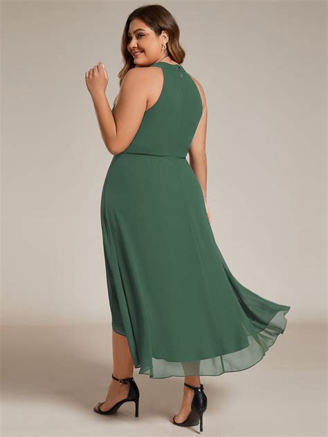 Chic Plus Size Halter Neck Chiffon Midi Wedding Guest Dress Ever