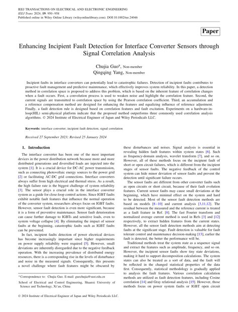 Enhancing Incipient Fault Detection For Interface Converter Sensors