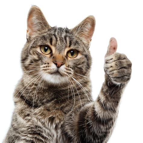 Brown Cat Giving Thumbs Up Isolated On White Background Premium Ai