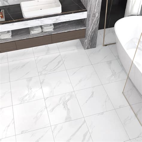Westick White Marble Peel And Stick Floor Tile Bathroom Self Adhesive