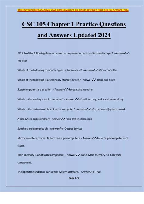 Csc 105 Chapter 1 Practice Questions And Answers Updated 2024 2024