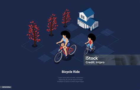 가족 시간의 개념 함께 자전거를 타는 캐릭터 사람들은 함께 시간을 보내고 도시 타기에 재미를 느낍니다 딸이 합동 취미를 가진 어머니 아이소메트릭 3d 벡터 일러스트 레이 션