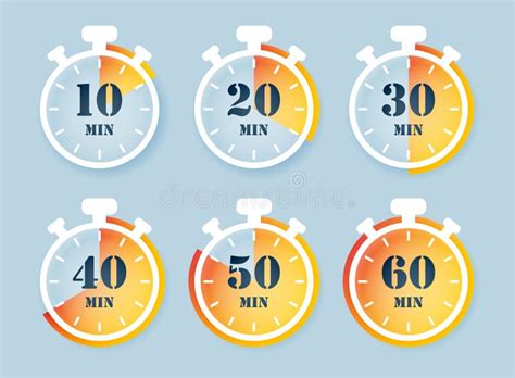 From 10 Minutes To 60 Minutes On Stopwatch Icon Set Collection In Flat