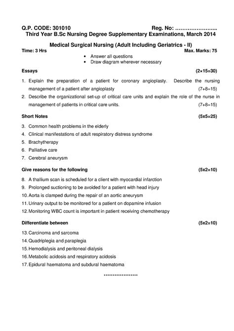 301010 Previous Questions Third Year Bsc Nursing Q Code 301010
