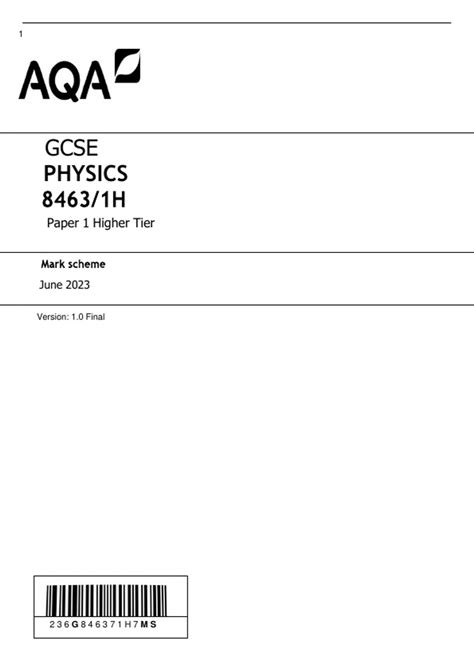 Gcse Aqa 2024 Higher Tier Physics Paper 1 Mark Scheme Physics Stuvia Uk