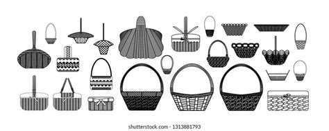 Set Different Types Baskets Black Line Stock Vector Royalty Free 1313881793