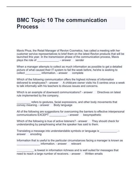 Bmc Topic 10 The Communication Process Questions And Answers 2024 Bmc Stuvia Us