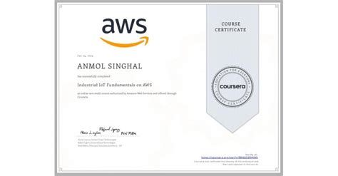 anmol singhal on linkedin completion certificate for industrial iot fundamentals on aws