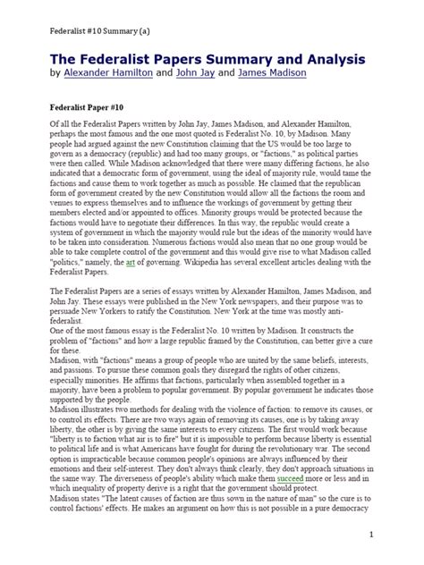 Federalist 10 Summary A Pdf