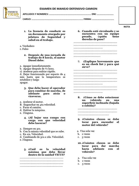 examen camion pdf vehículos