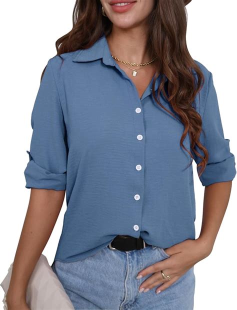 Camisa Azul Con Botones Para Mujer Blusa De Lujo Para Mujer Camisa