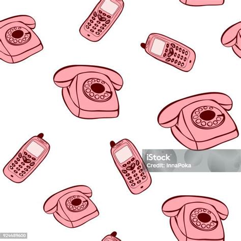 복고풍 전화기와 휴대 전화 완벽 한 패턴입니다 빈티지 디자인 흰색 배경에 고립입니다 플립 폰에 대한 스톡 벡터 아트 및 기타