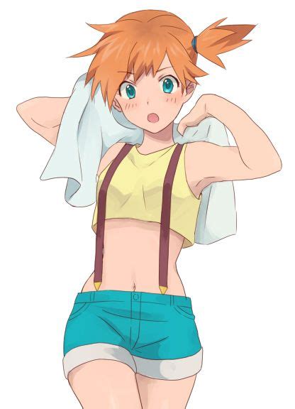 1girl Aquaeyes Armsup Blush Kasumipokemon Midriff Mistypokemon