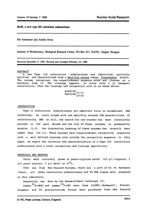 pdf bcefi a new type iis restriction endonuclease