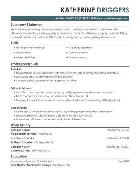 Data Entry Resume Examples