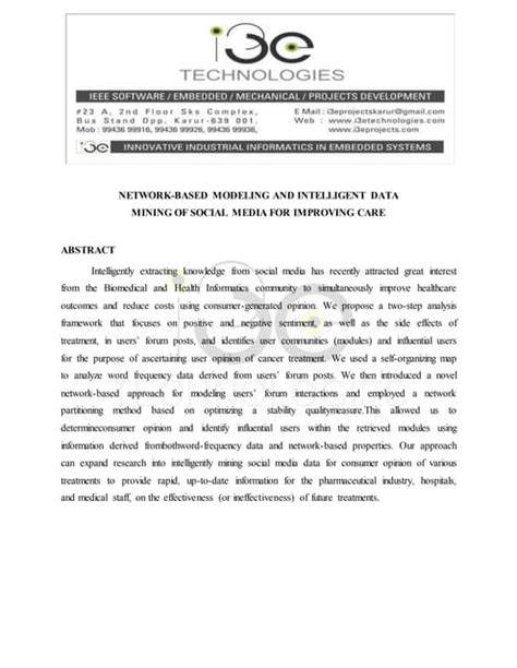 Network Based Modeling And Intelligent Data Mining Of Social Media For Improving Care Docx