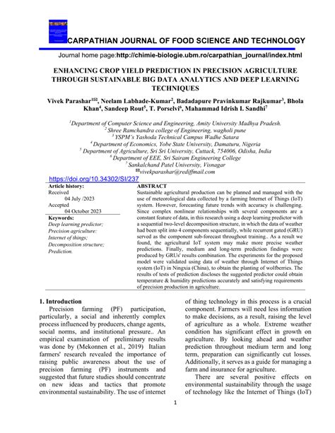 (PDF) ENHANCING CROP YIELD PREDICTION IN PRECISION AGRICULTURE THROUGH SUSTAINABLE BIG DATA ...
