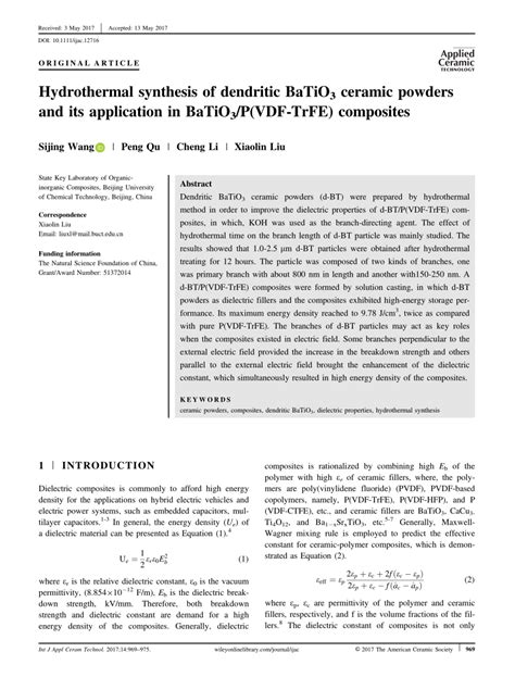 Pdf Hydrothermal Synthesis Of Dendritic Batio 3 Ceramic Powders And Its Application In Batio 3