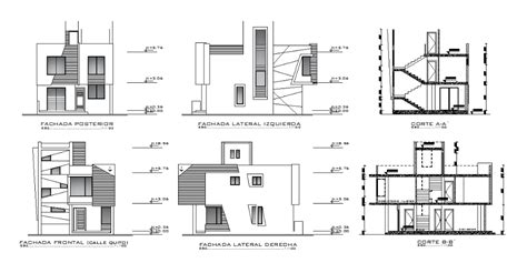 Section And Left Side Fachada Details Of The Residential Building Is Given In This 2d Autocad